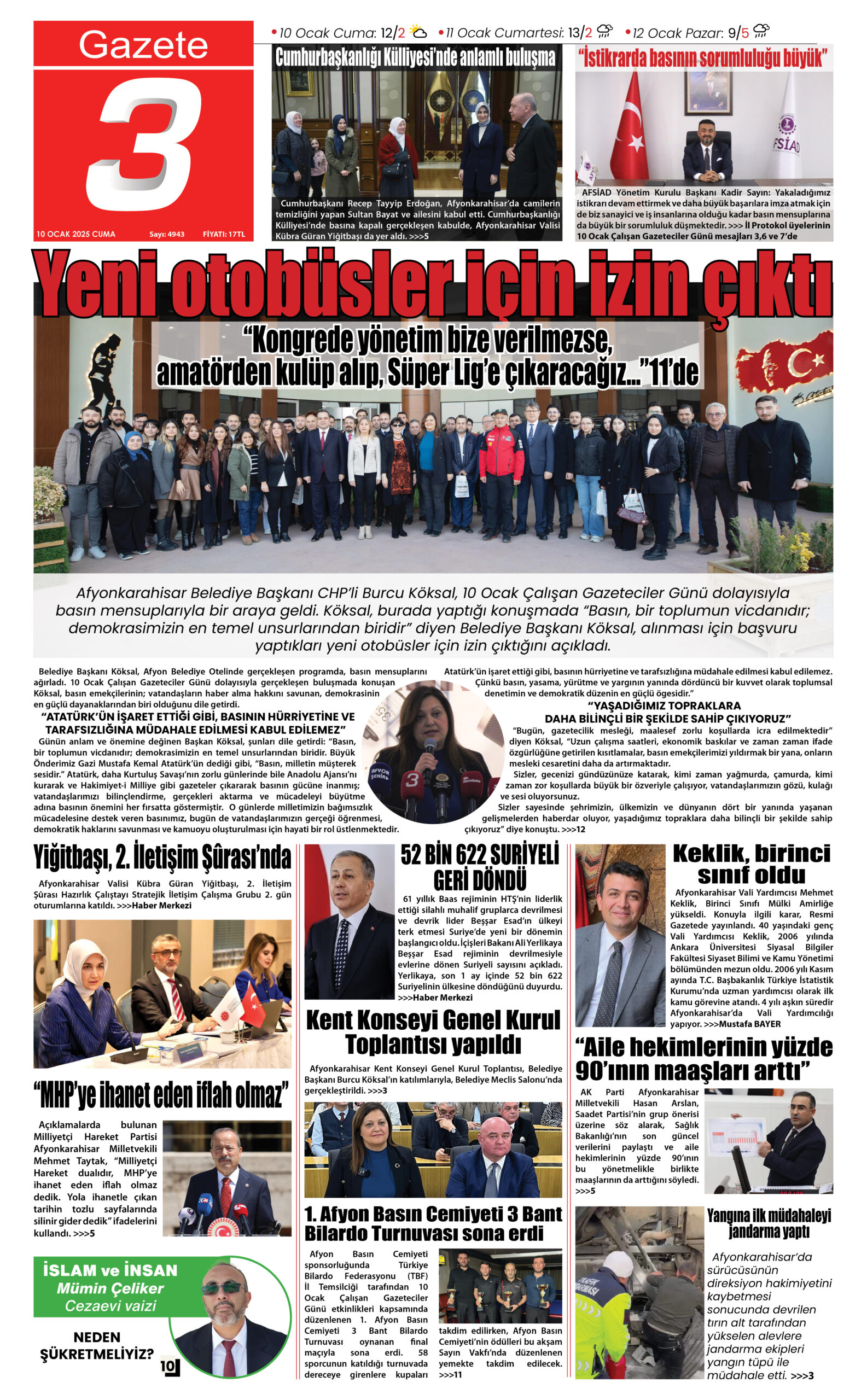 10 Ocak 2025 – Gazete3 | Afyon Haberleri